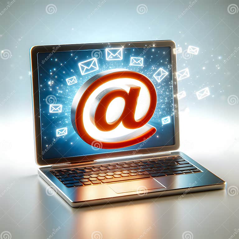 At Sign Icon and Email at Computer Screen, Communication Concept Stock ...