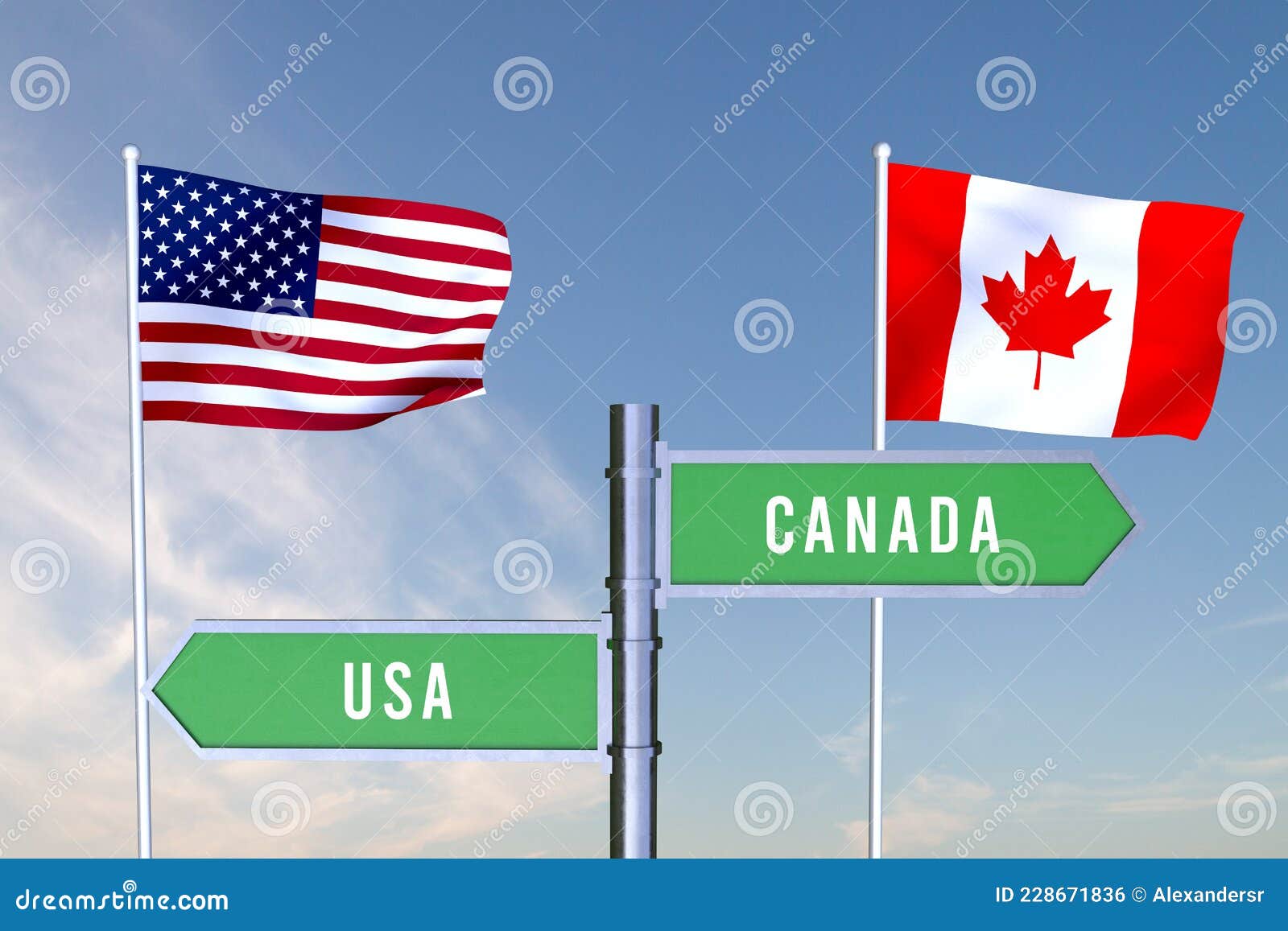 Sign Indicating the Direction of the Borders between Two Countries Usa ...