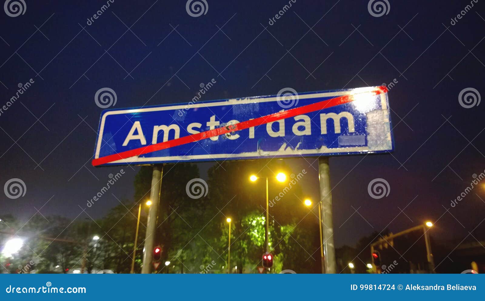 Sign Indicating the End of the City of Amsterdam. Night City Stock ...