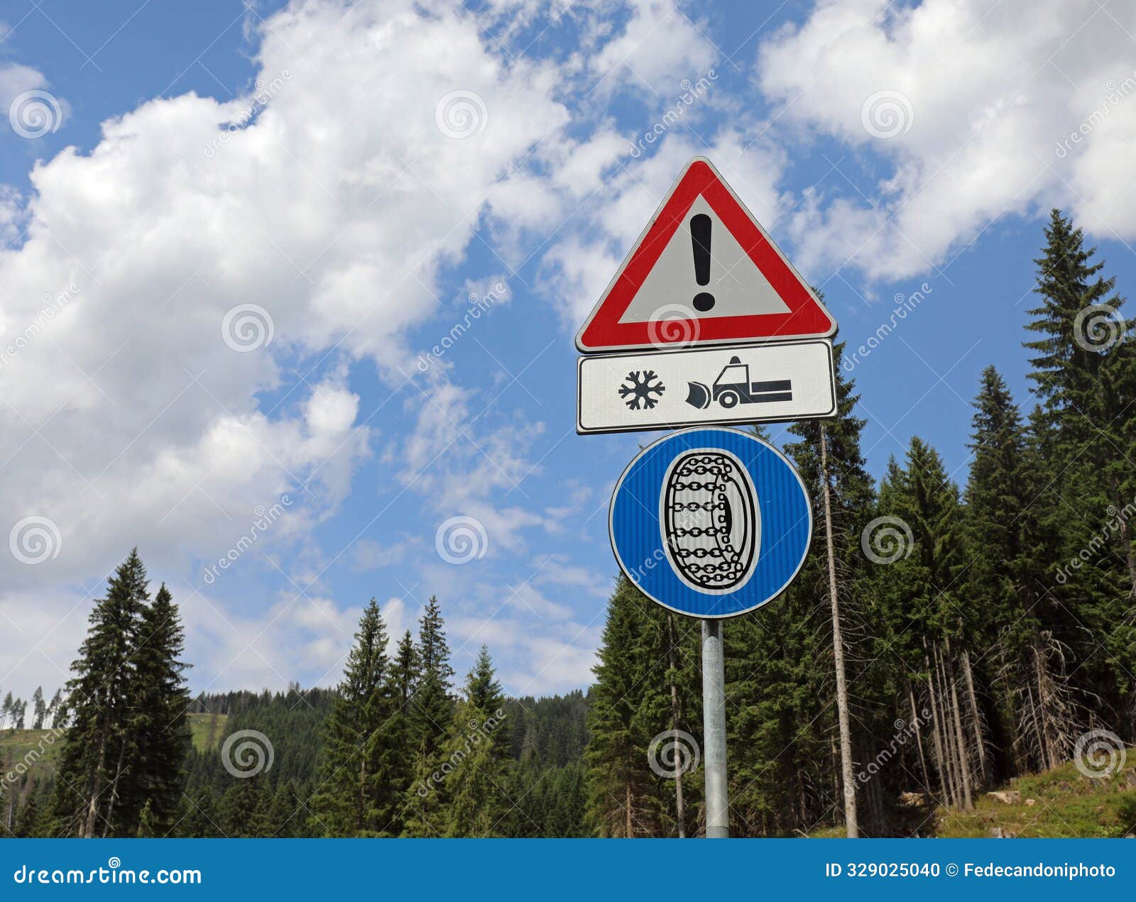 Sign Indicating the Mandatory Use of Snow Chains and Snowplow in ...
