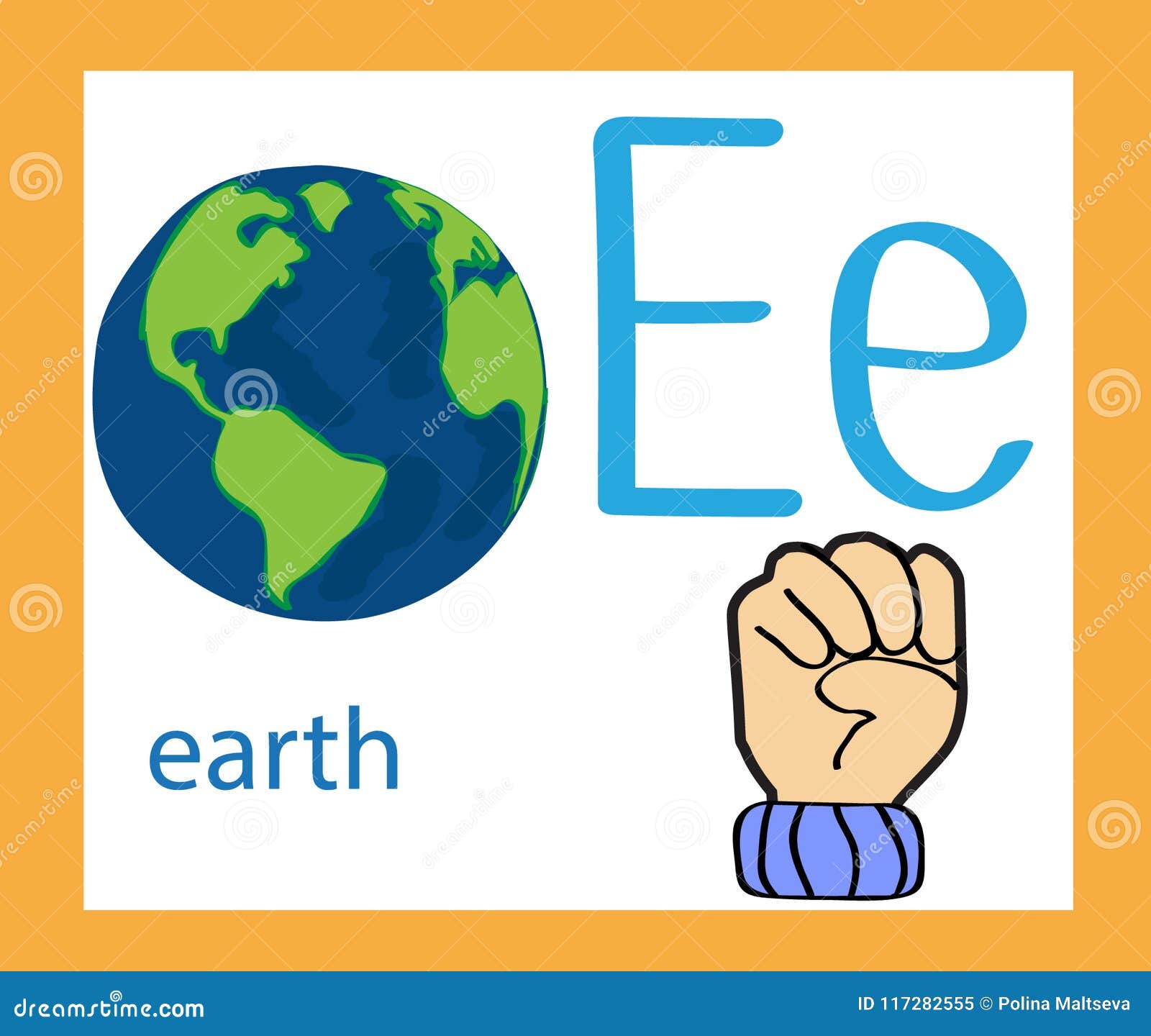Cartoon Letter E. Creative English Alphabet. ABC Concept. Sign Language ...