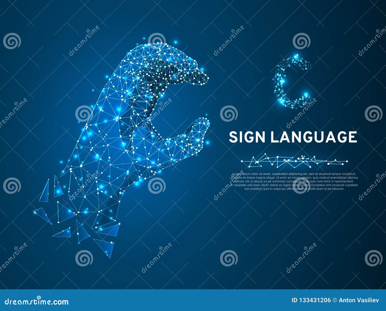 Sign Language C Letter, Polygonal Space Low Poly Style. People Silent ...