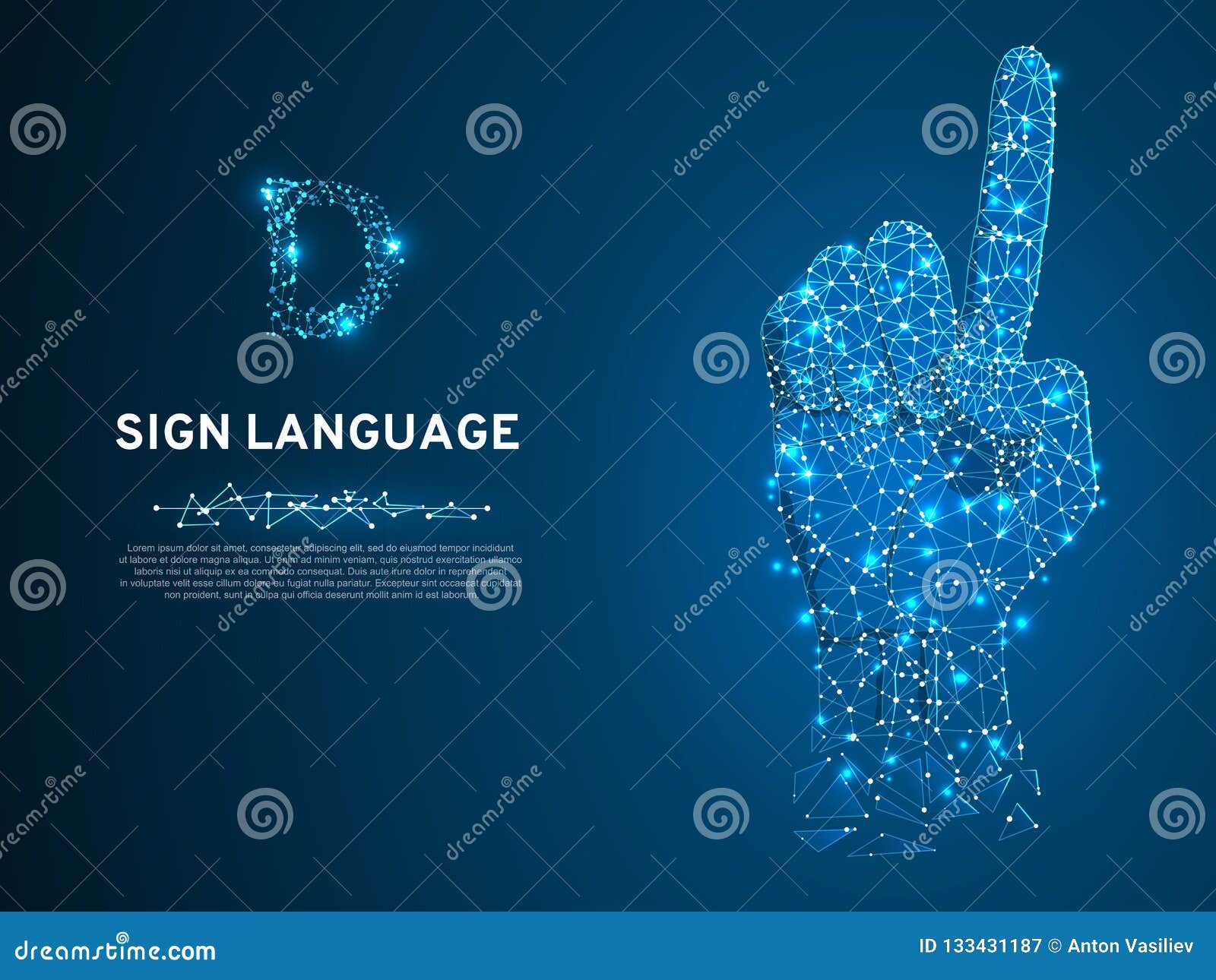 Sign Language D Letter, Hand Polygonal Space Low Poly Style. People ...