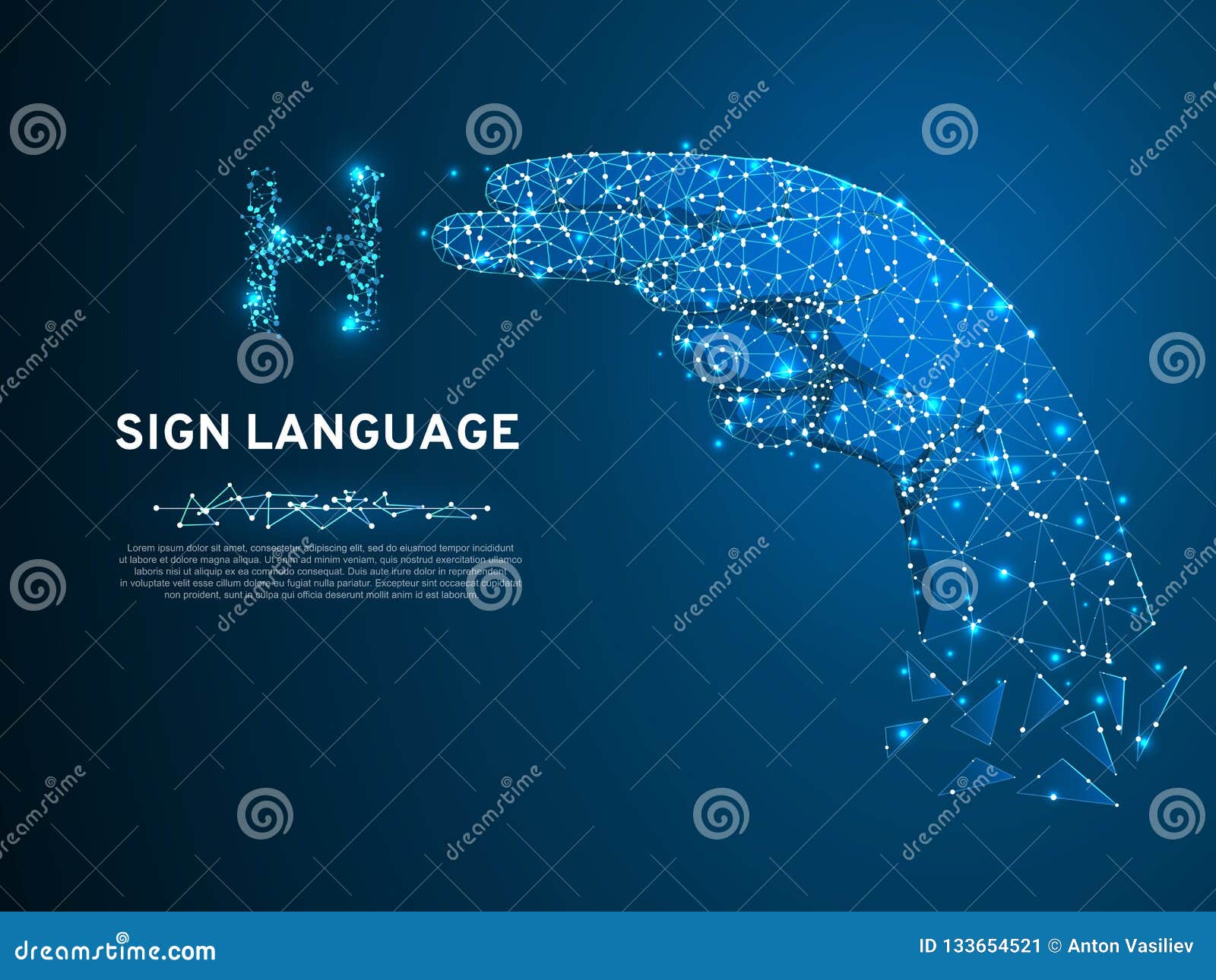 Sign Language H Letter, Hand Polygonal Space Low Poly Style. People ...