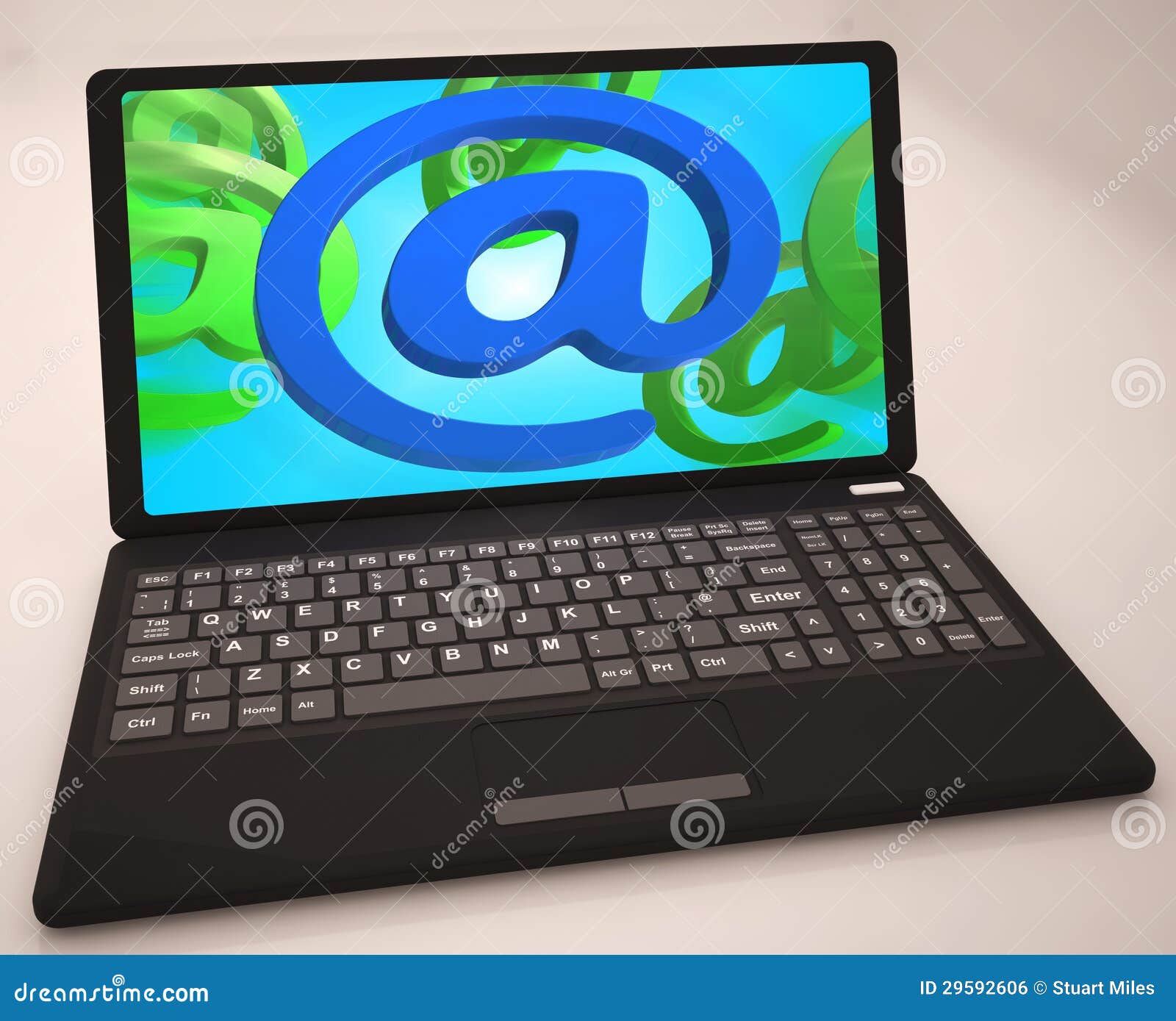 At Sign on Laptop Shows Websites Stock Illustration - Illustration of ...