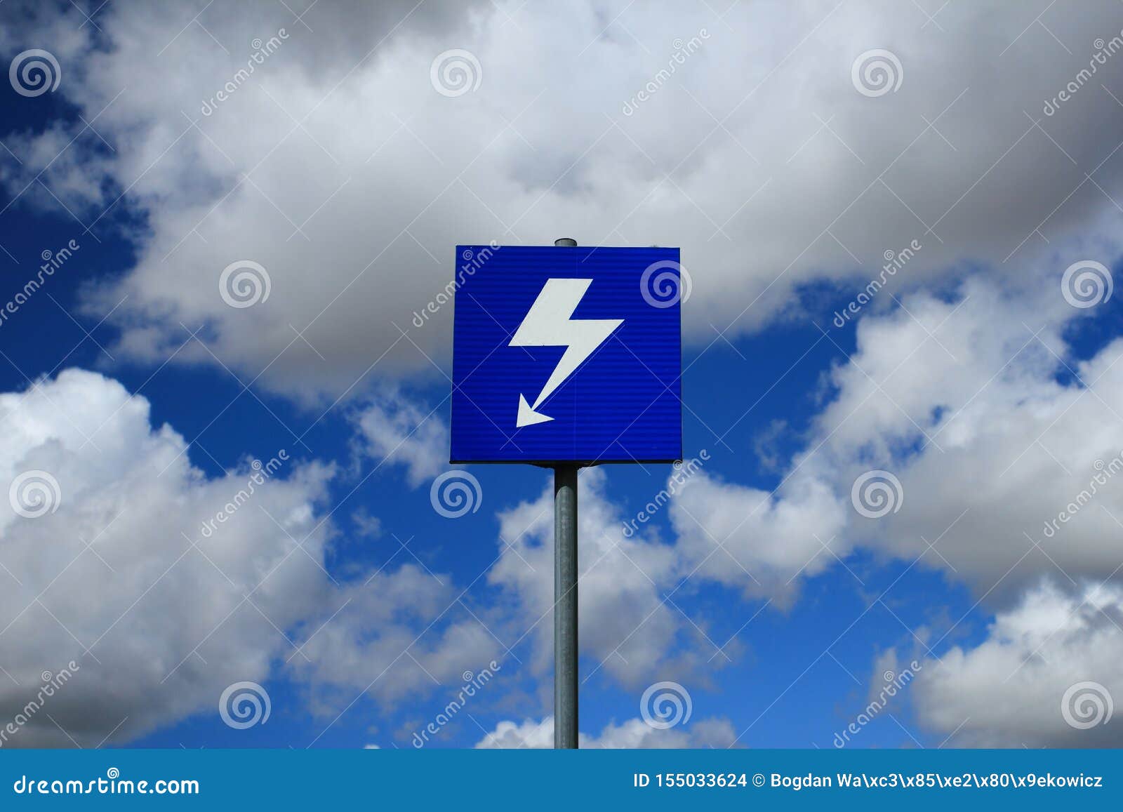 Sign with Lightning on Blue Sky Stock Photo - Image of beautiful, drag ...