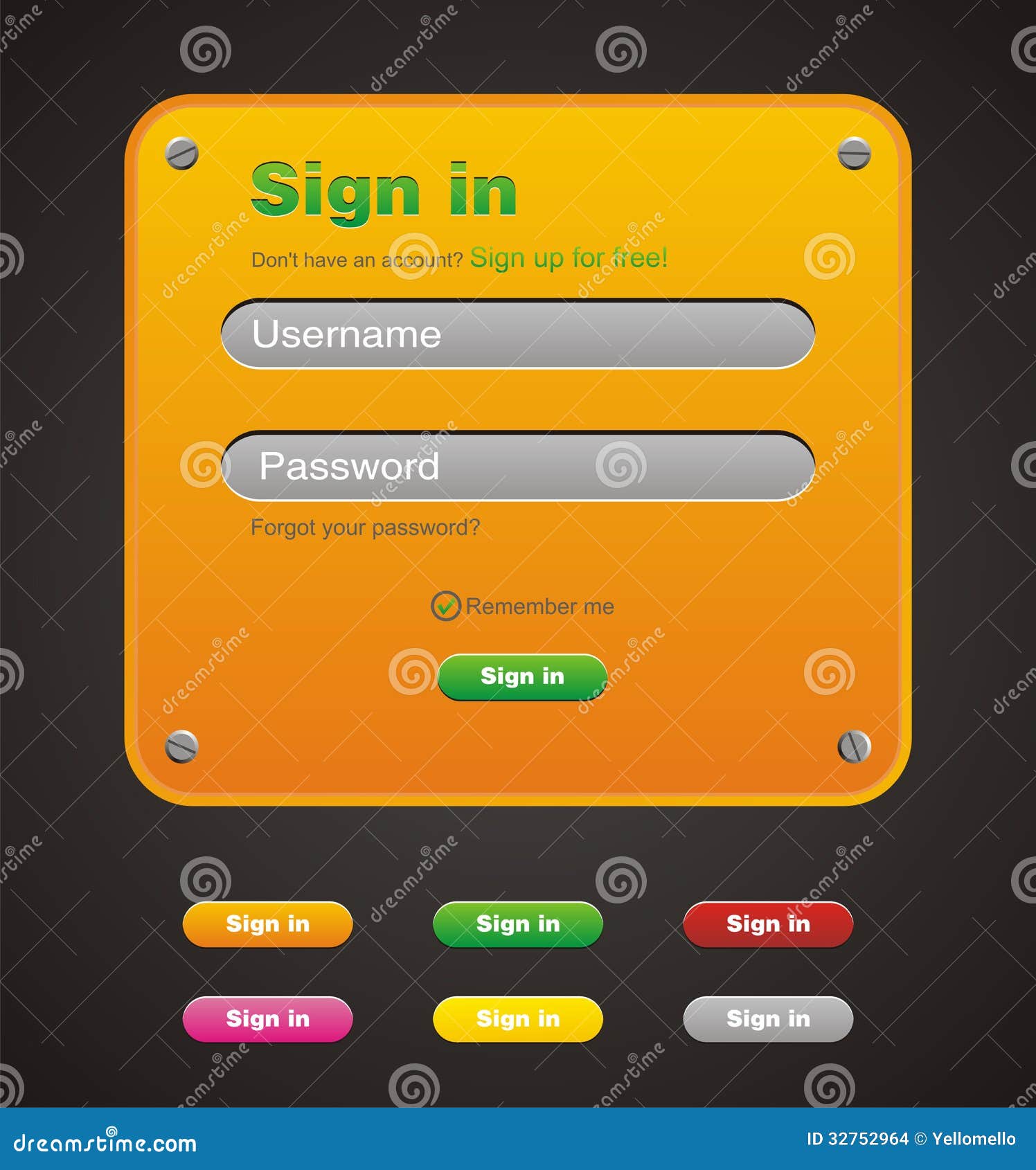 Sign in, Login Form with Orange Colour Stock Illustration ...