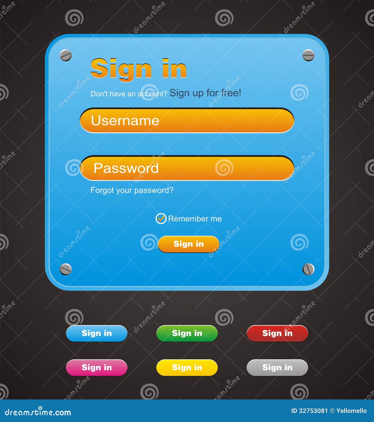Sign in, Login Log in Form with Orange and Blue Colour Stock ...