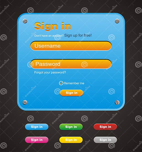 Sign in, Login Log in Form with Orange and Blue Colour Stock ...