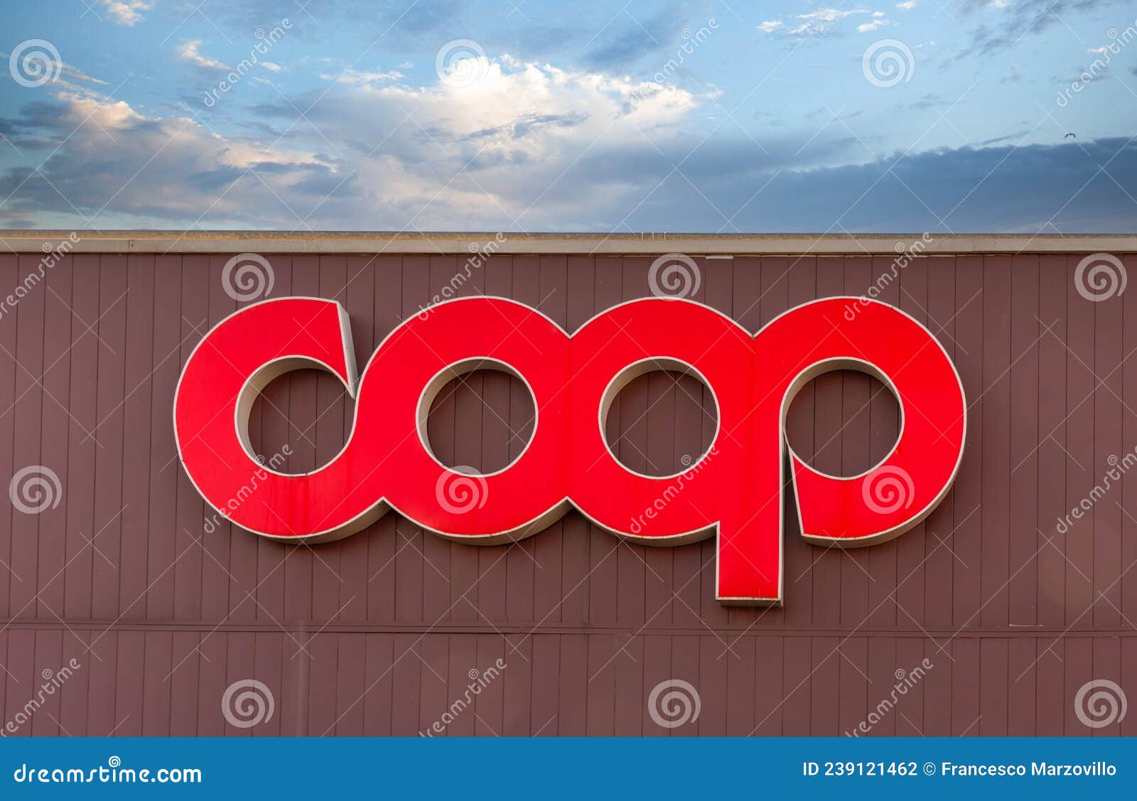 Sign with Logo Coop, it is a Italian Cooperative Editorial Photography ...