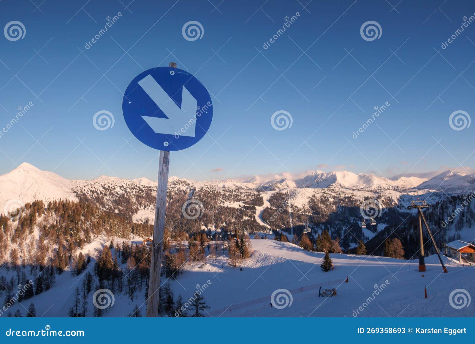 A Sign Marks a Blue Slope in the Ski Area Stock Image - Image of ...