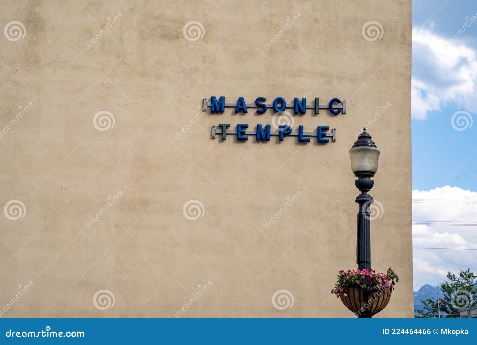 Sign for a Masonic Temple with a Lightpost Stock Photo - Image of hall ...