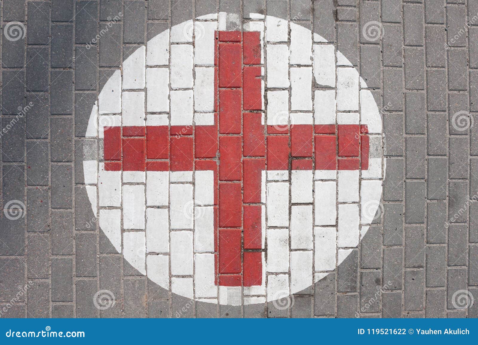 Sign of the Medical Red Cross on the Sidewalk Editorial Photography ...