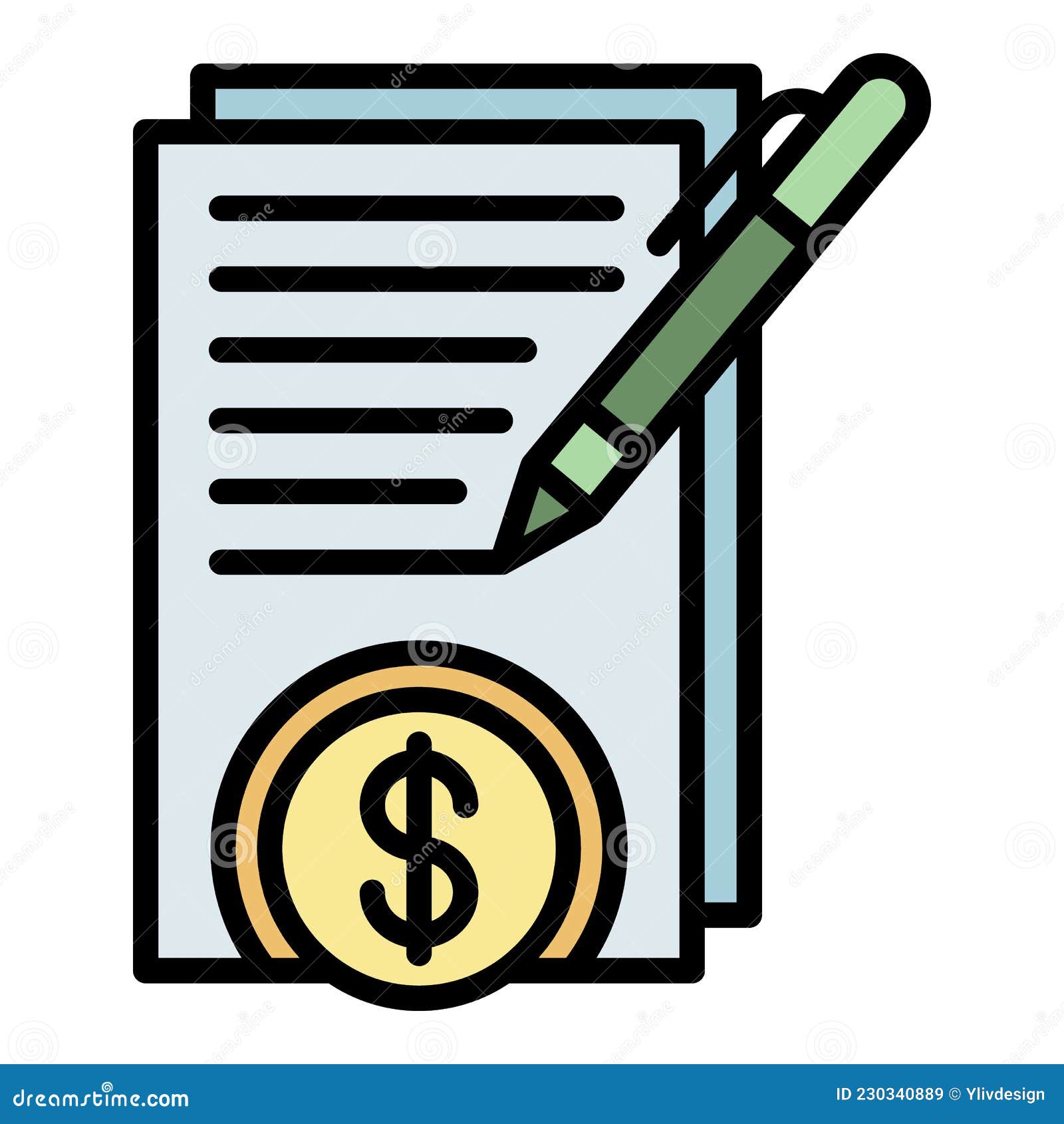 Money Contract Agreement Or Financial Document With Checkmarks Vector ...