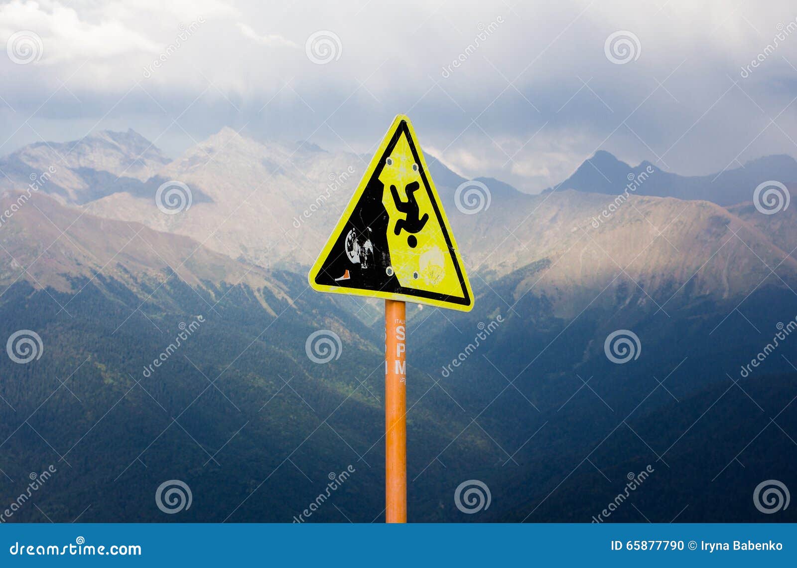 A Sign in the Mountains. Dangerous. Stock Photo - Image of horizon ...
