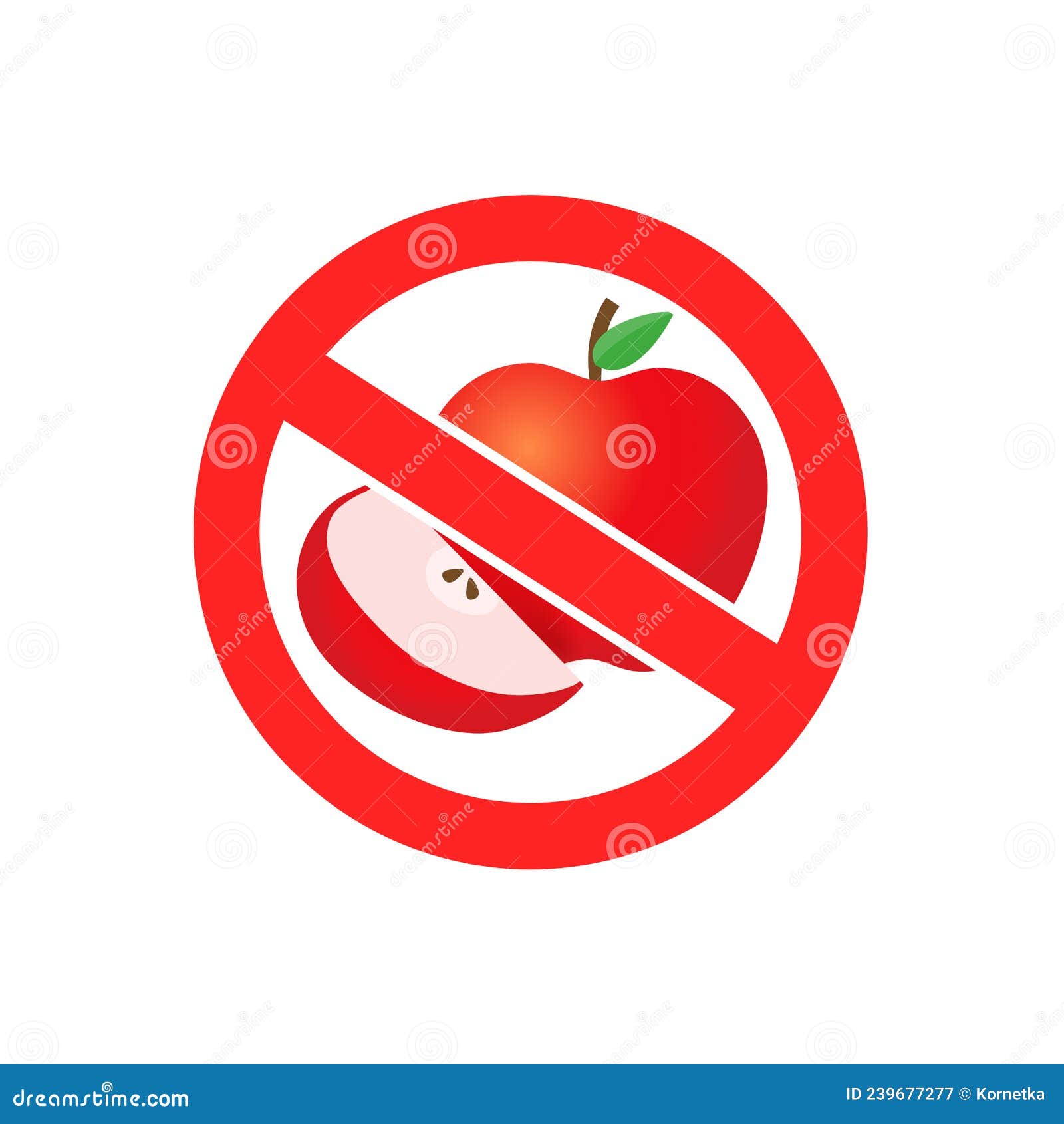 Sign No Apple. Red Stop Sign Fruit Apple. Isolated Cartoon Vector ...
