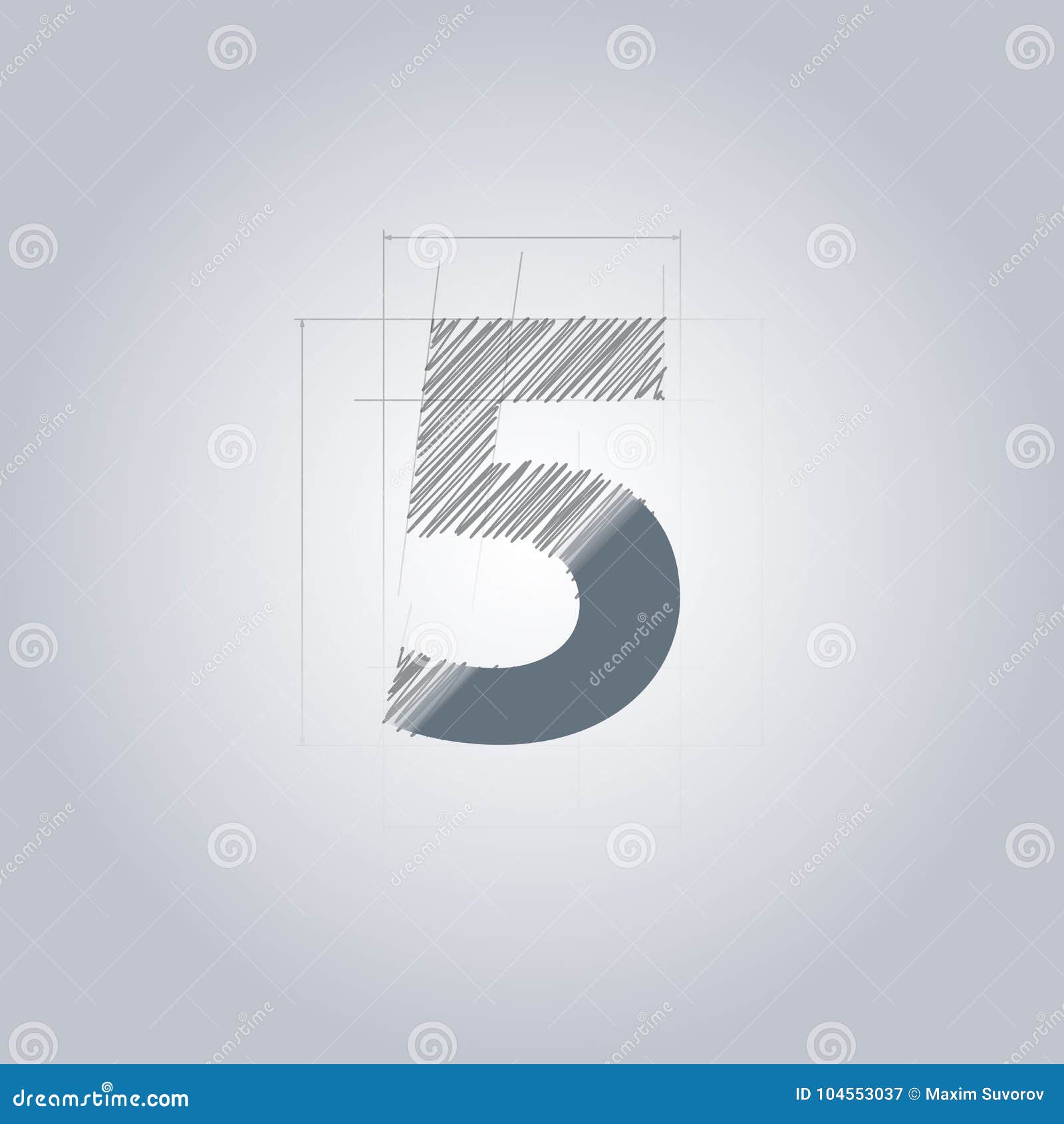 Sign Number Five. Logotype Architectural Design. Grey Color. Blueprint ...
