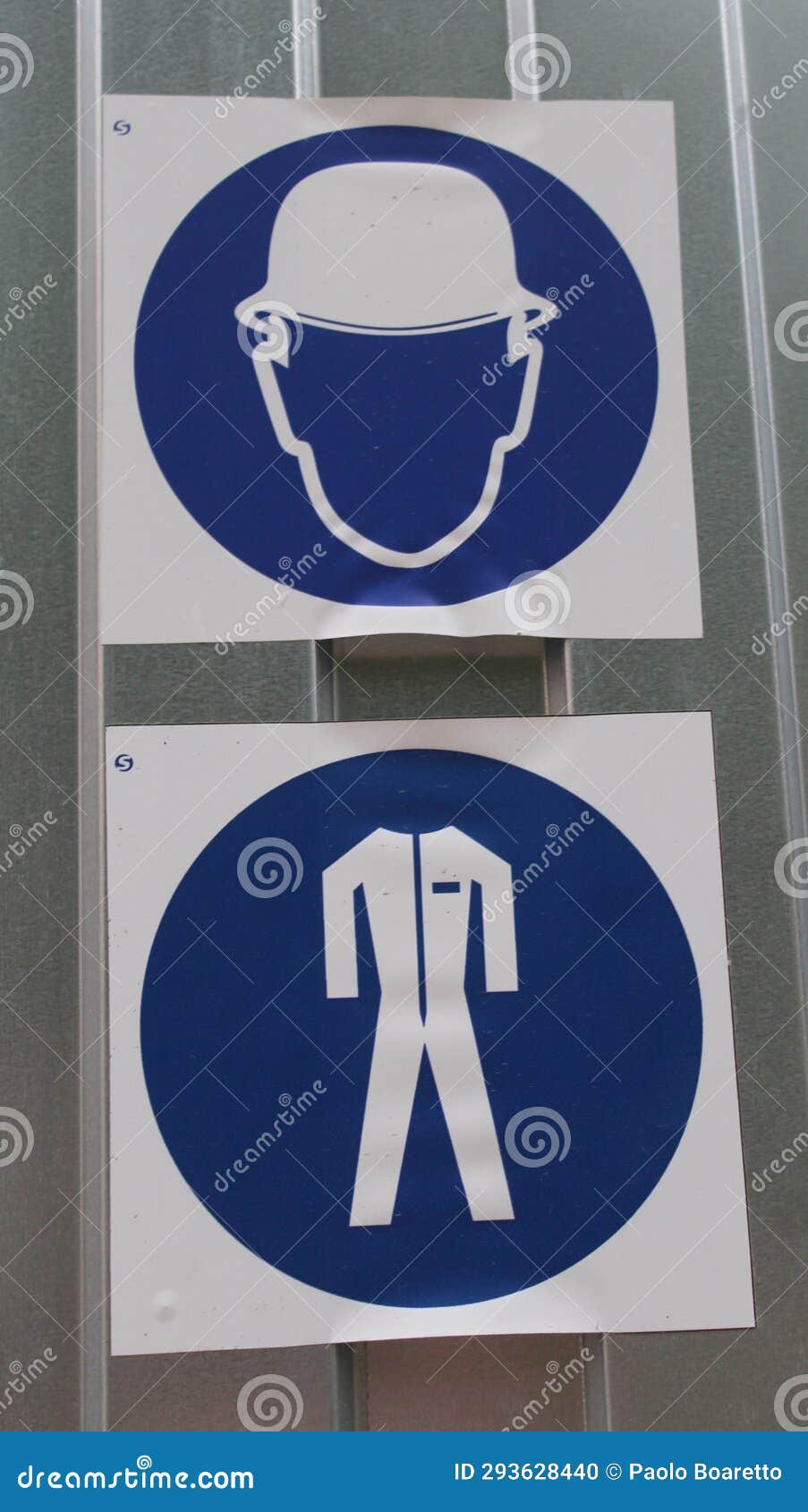 Sign with Obligation To Use Mask and Work Overalls Stock Photo - Image ...