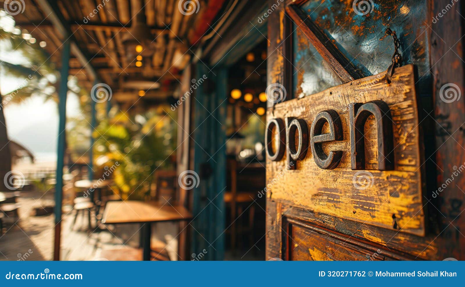 The Sign is Open on the Door of the Restaurant on Blurry Background ...