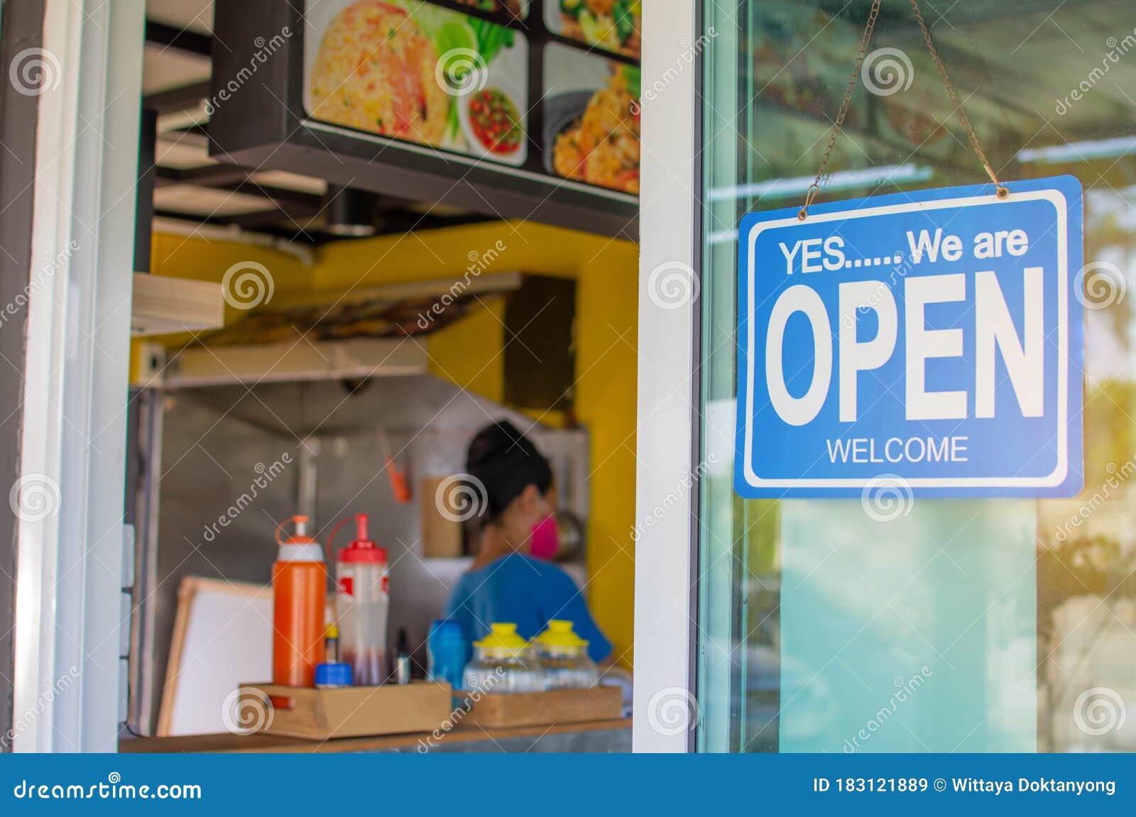 The Sign is Open at the Entrance To the Restaurant. Stock Image - Image ...