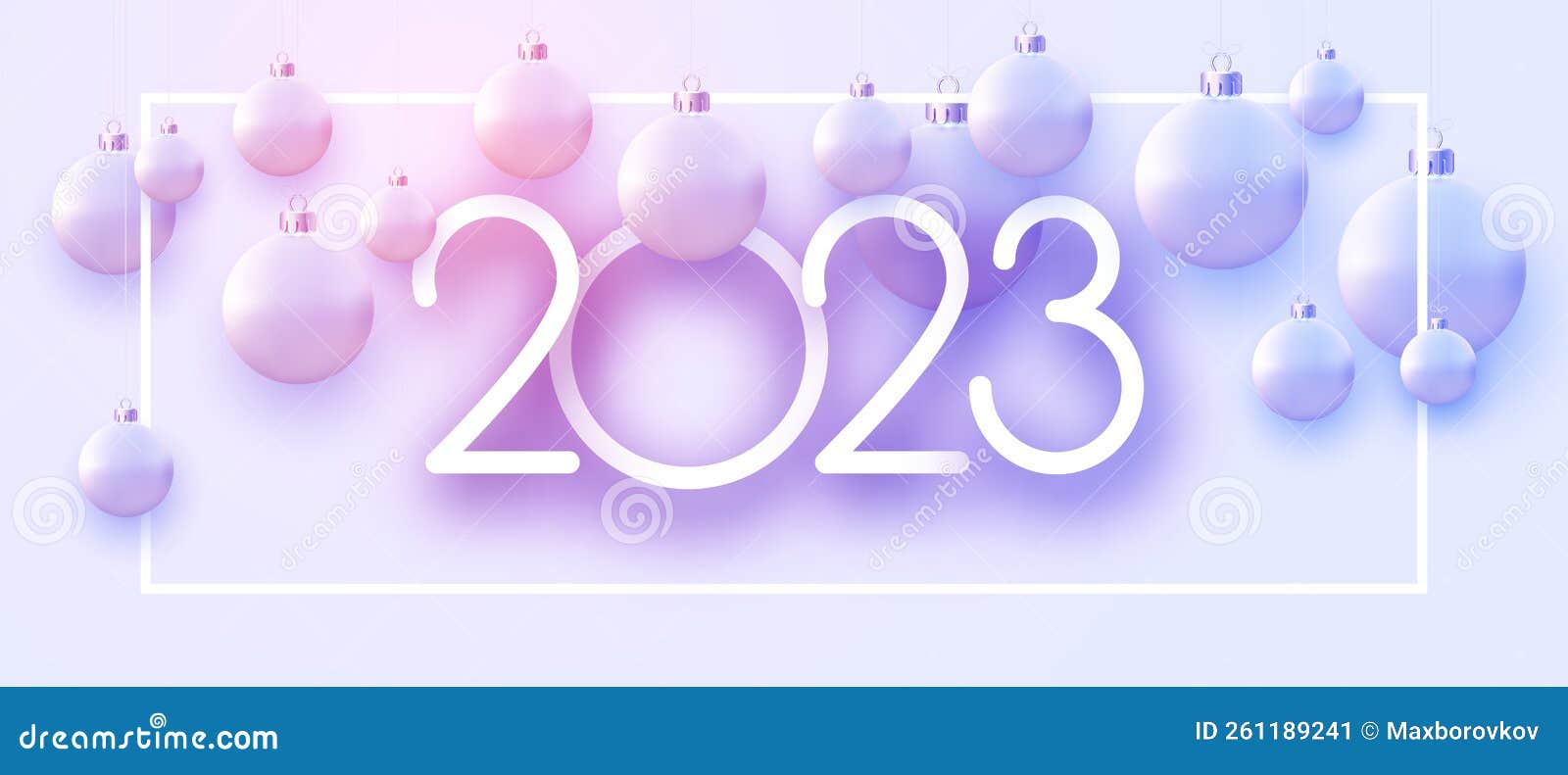 2023 Sign with Pink and Blue Gradient Hanging Baubles and Frame Stock ...