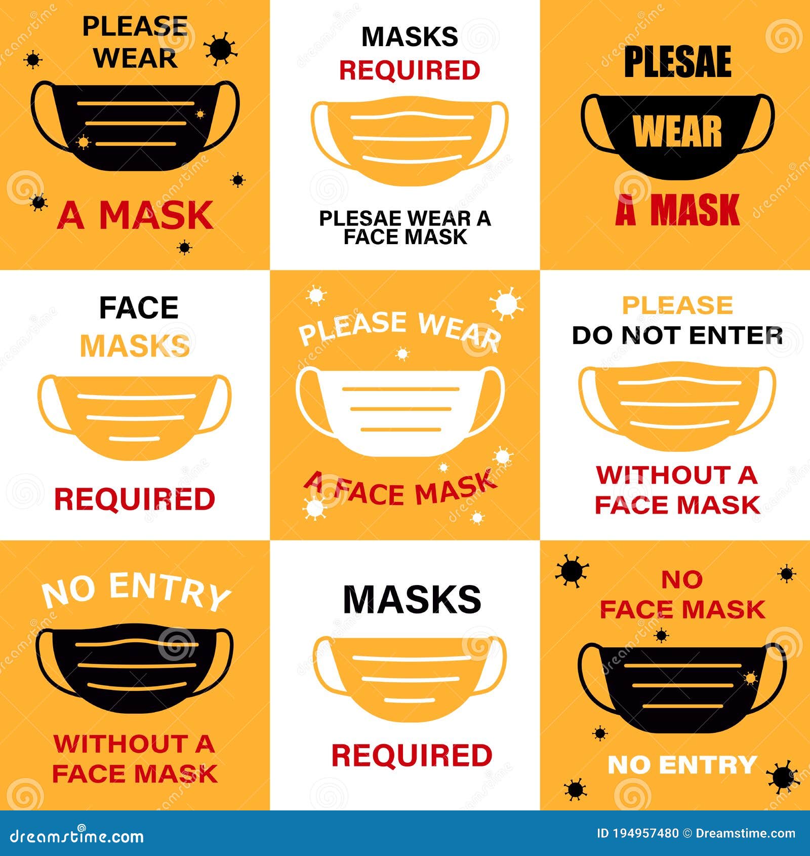 Set of Sign Please Wear a Mask Stock Vector - Illustration of grunge ...