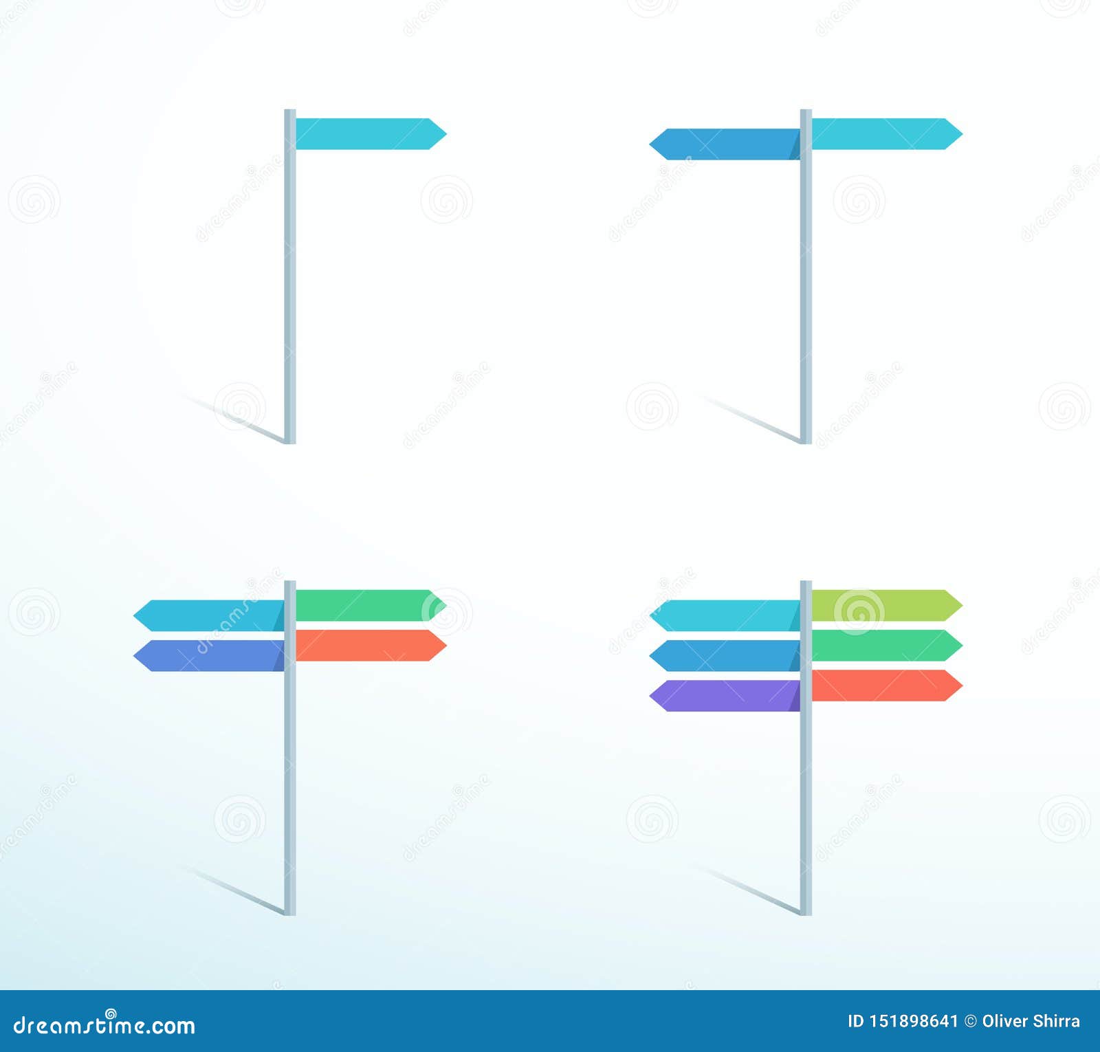 Road Sign Post Color Direction Pointing Flat Vector Set Stock Vector ...