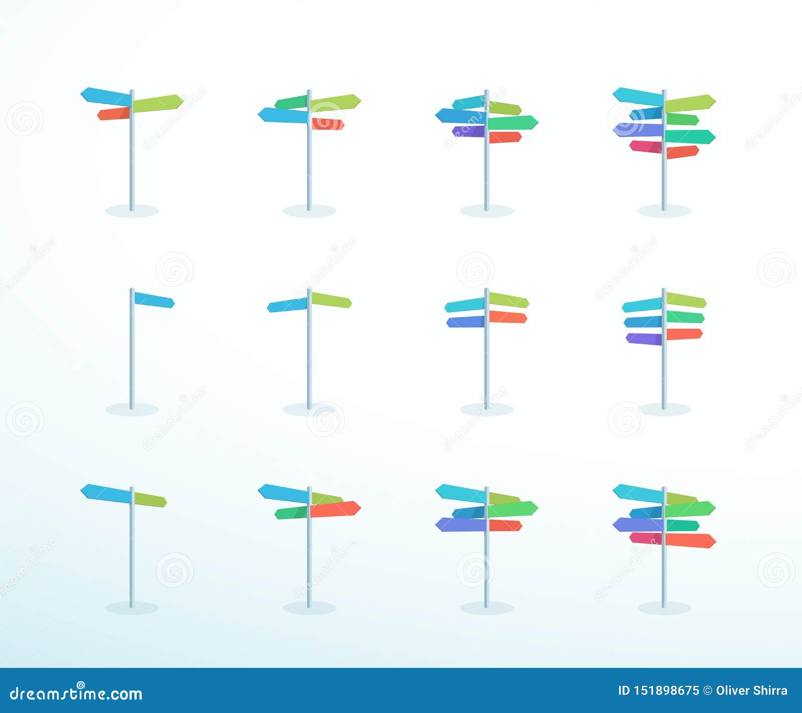 Road Sign Post Set Pointing Path Directions Color Vector ...