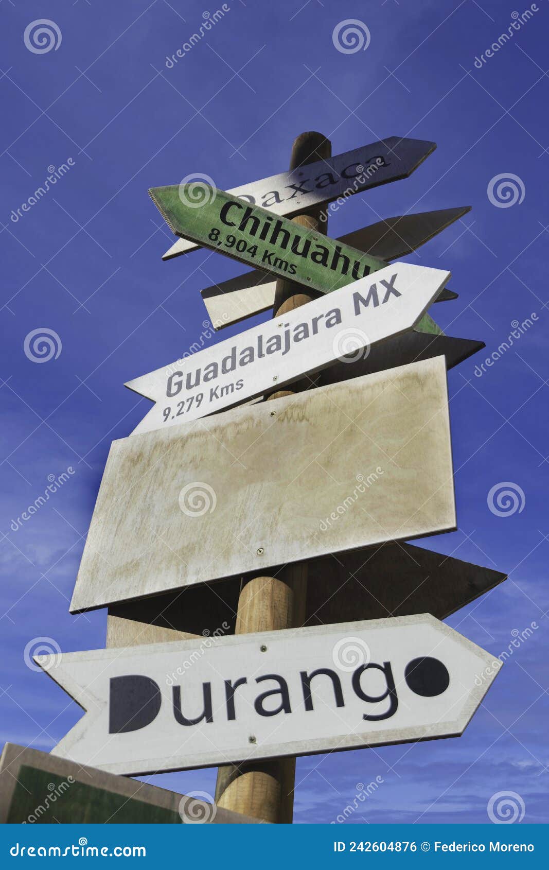 Sign Post with Arrows Pointing To Different Locations in Mexico and a ...