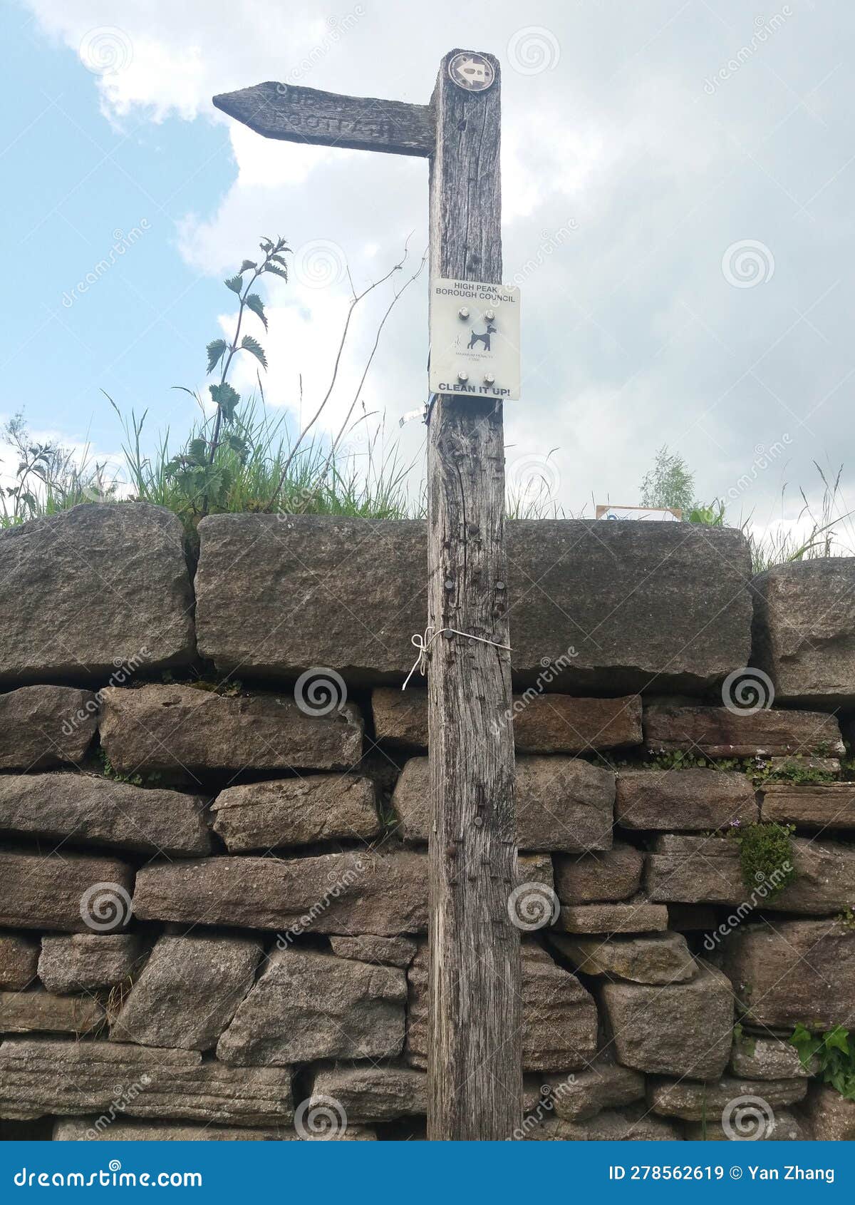 Sign Post Stand Front Stone Wall Stock Image - Image of grass ...