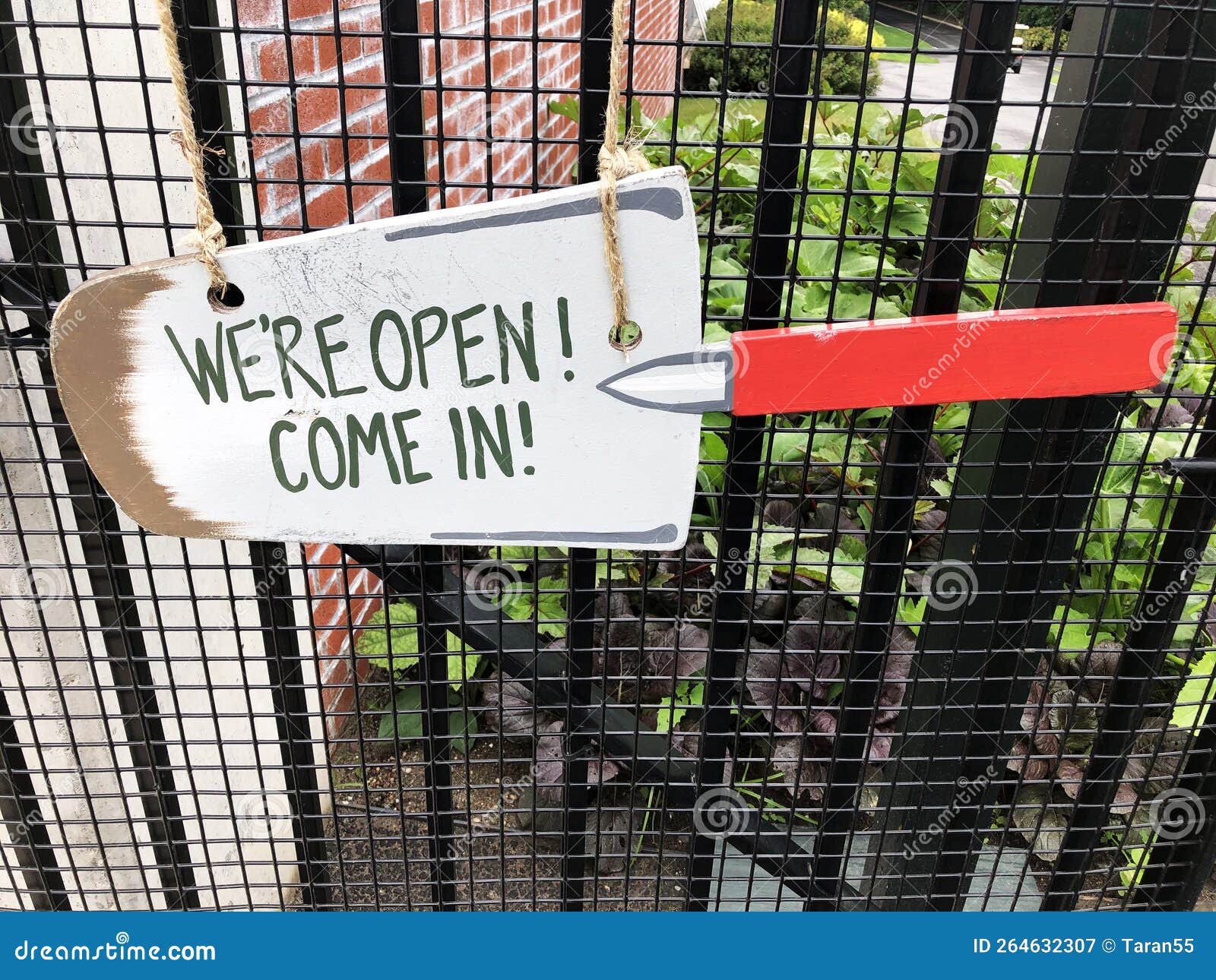 Sign `we`re Open! Come in!` Stock Image - Image of precaution, forest ...