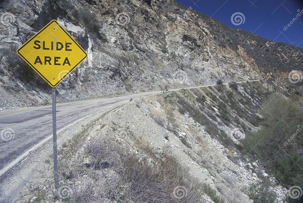 A Sign that Reads Slide Area Editorial Stock Image - Image of road ...