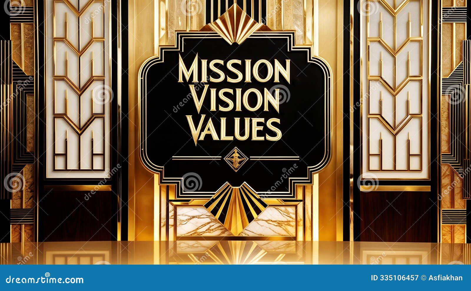 Text Word "MISSION VISION VALUES" in Gold Lettering on a Decorative ...