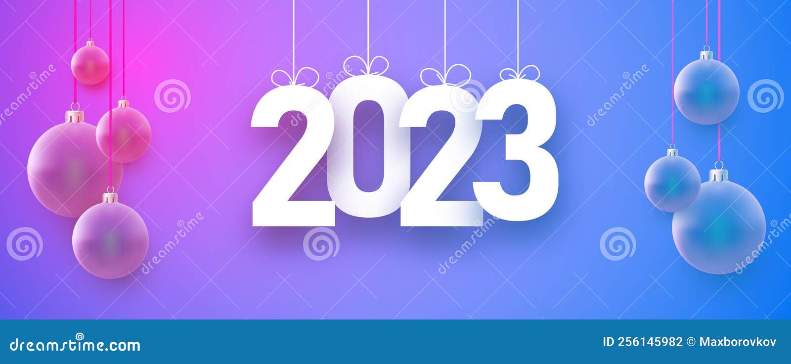 2023 Sign and Realistic Purple Gradient Baubles Stock Vector ...