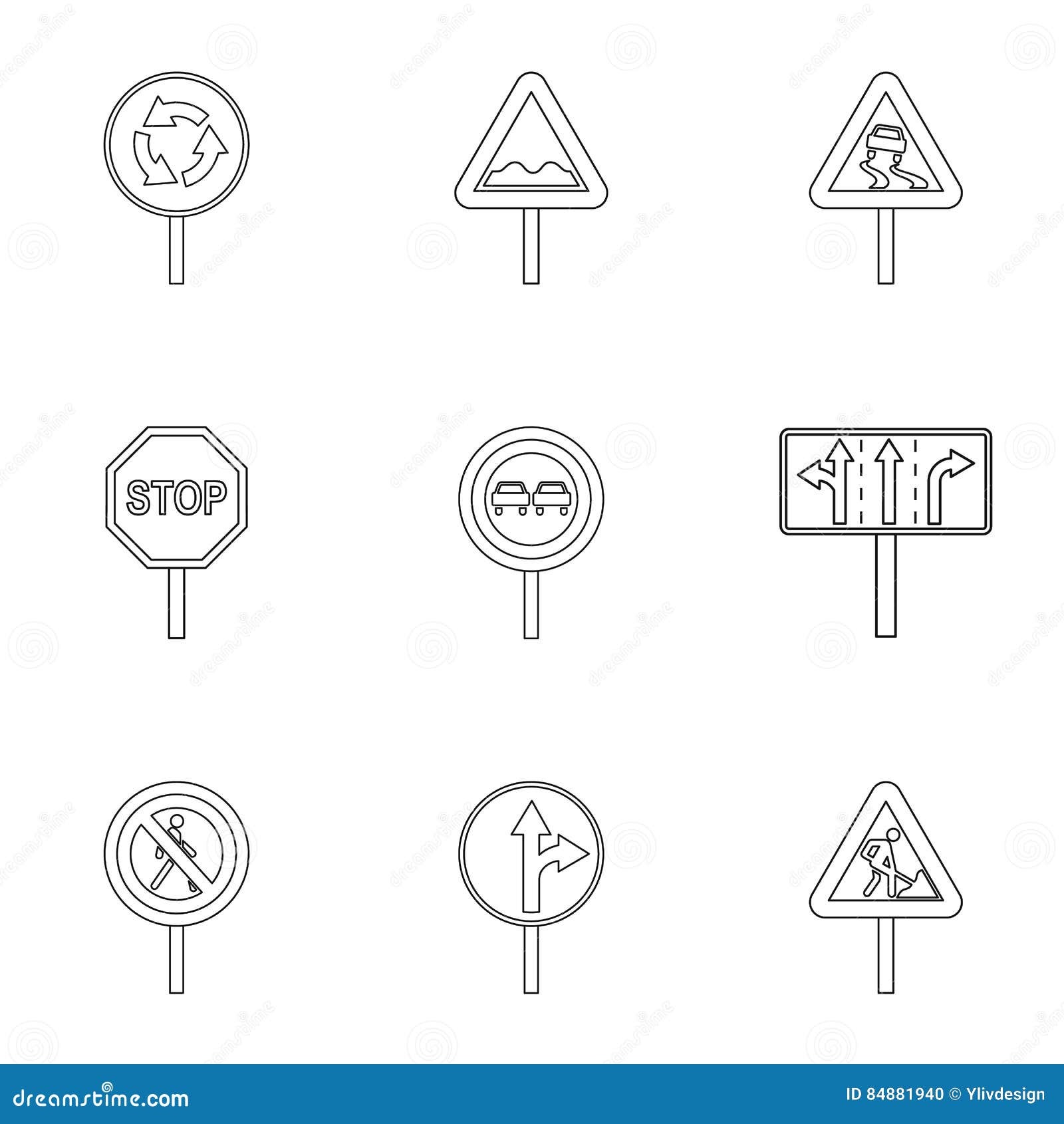 Sign on Road Icons Set, Outline Style Stock Vector - Illustration of ...