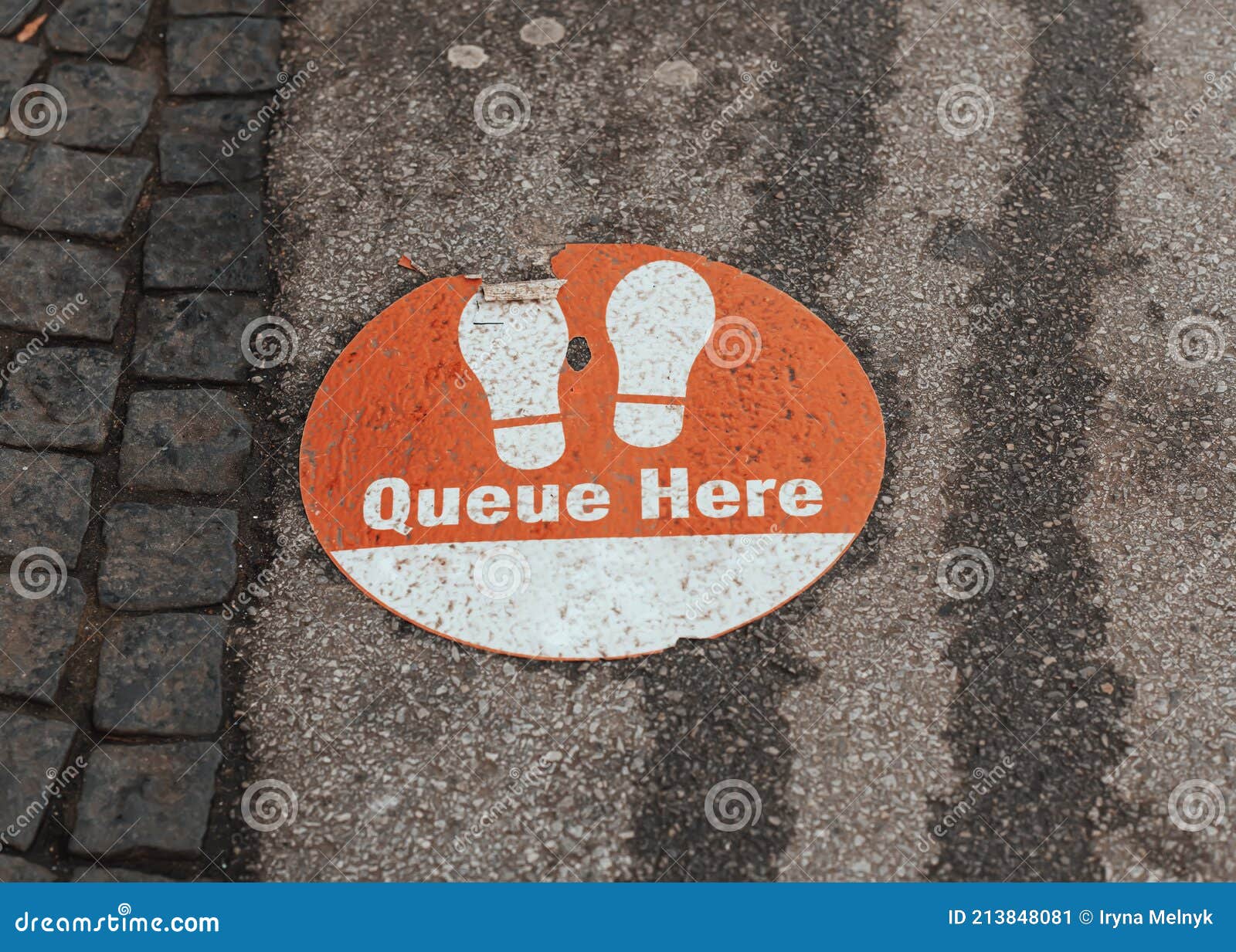 Sign on the Road Queue Here in Front of Shops during the Lockdown Stock ...