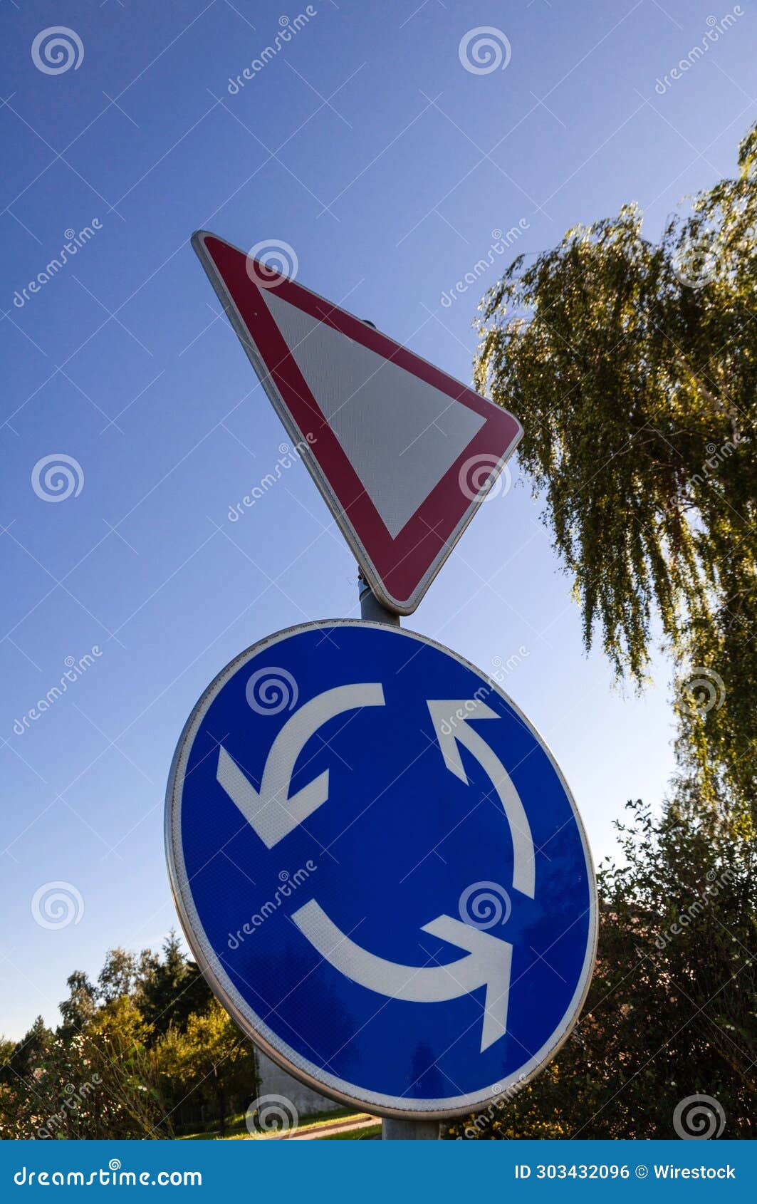 Sign Roundabout and Give-way, Traffic Sign Stock Photo - Image of sign ...