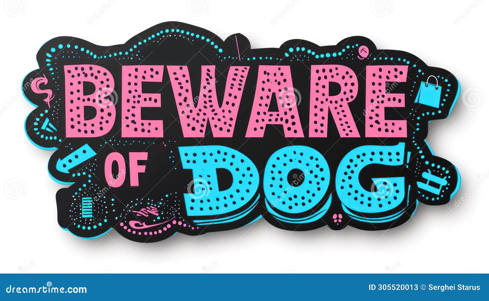 A Sign that Says Beware of Dog in Pink and Blue, AI Stock Illustration ...