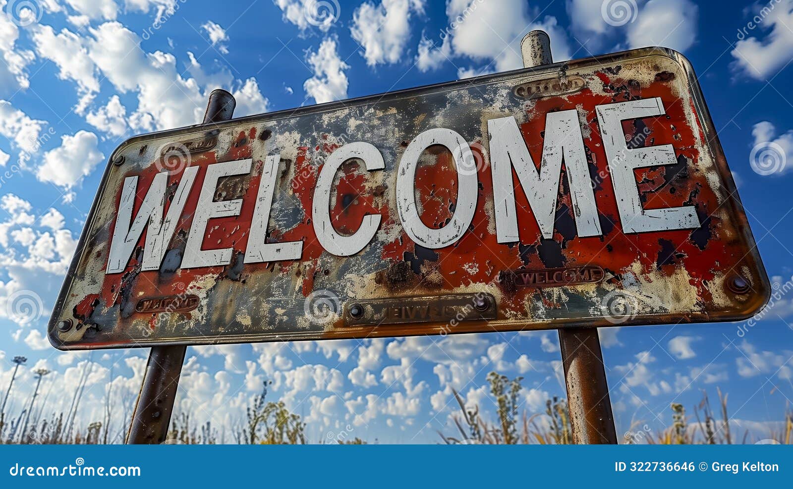 A Sign that Says "welcome" is on a Post in a Field Stock Illustration ...