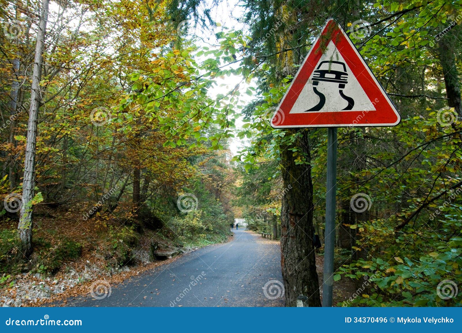 Sign slippery road stock photo. Image of outdoors, warning - 34370496