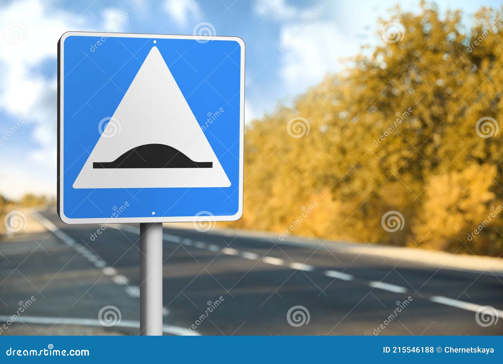 Sign Speed Bump Near Asphalt Road Outdoors Stock Photo - Image of sign ...