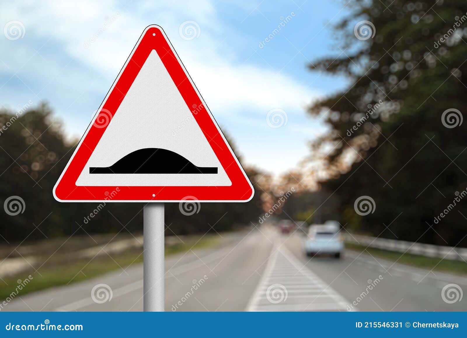 Sign Speed Bump Near Asphalt Road Outdoors Stock Image - Image of color ...