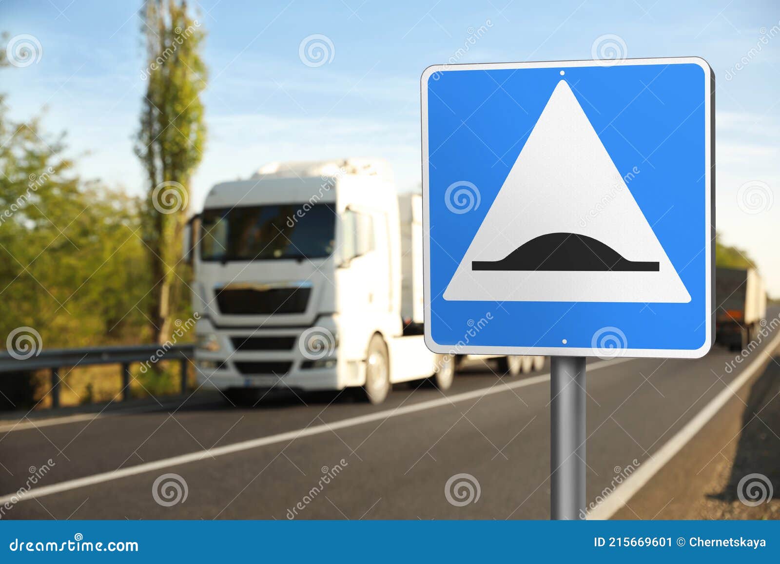 Sign Speed Bump Near Asphalt Road Outdoors Stock Image - Image of ...
