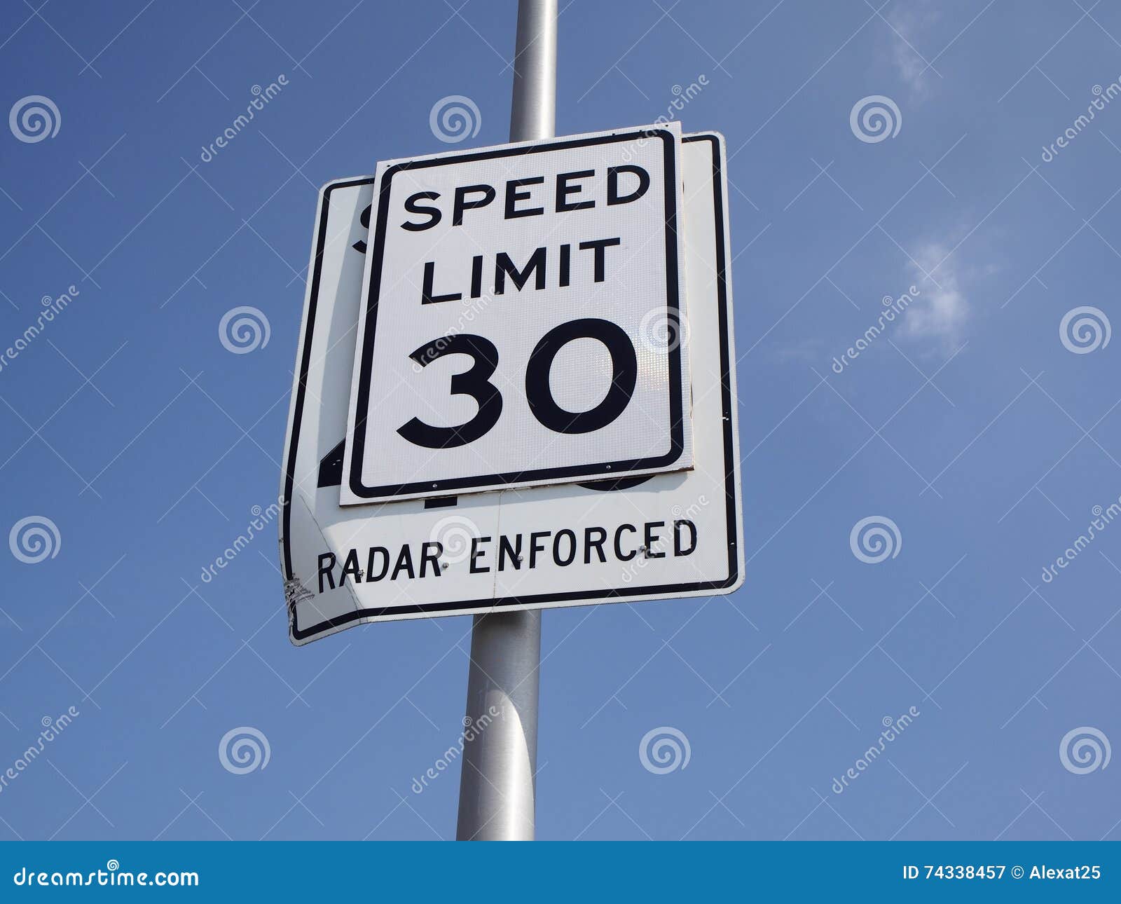 Sign of Speed Limit and Radar Enforced Stock Image - Image of white ...