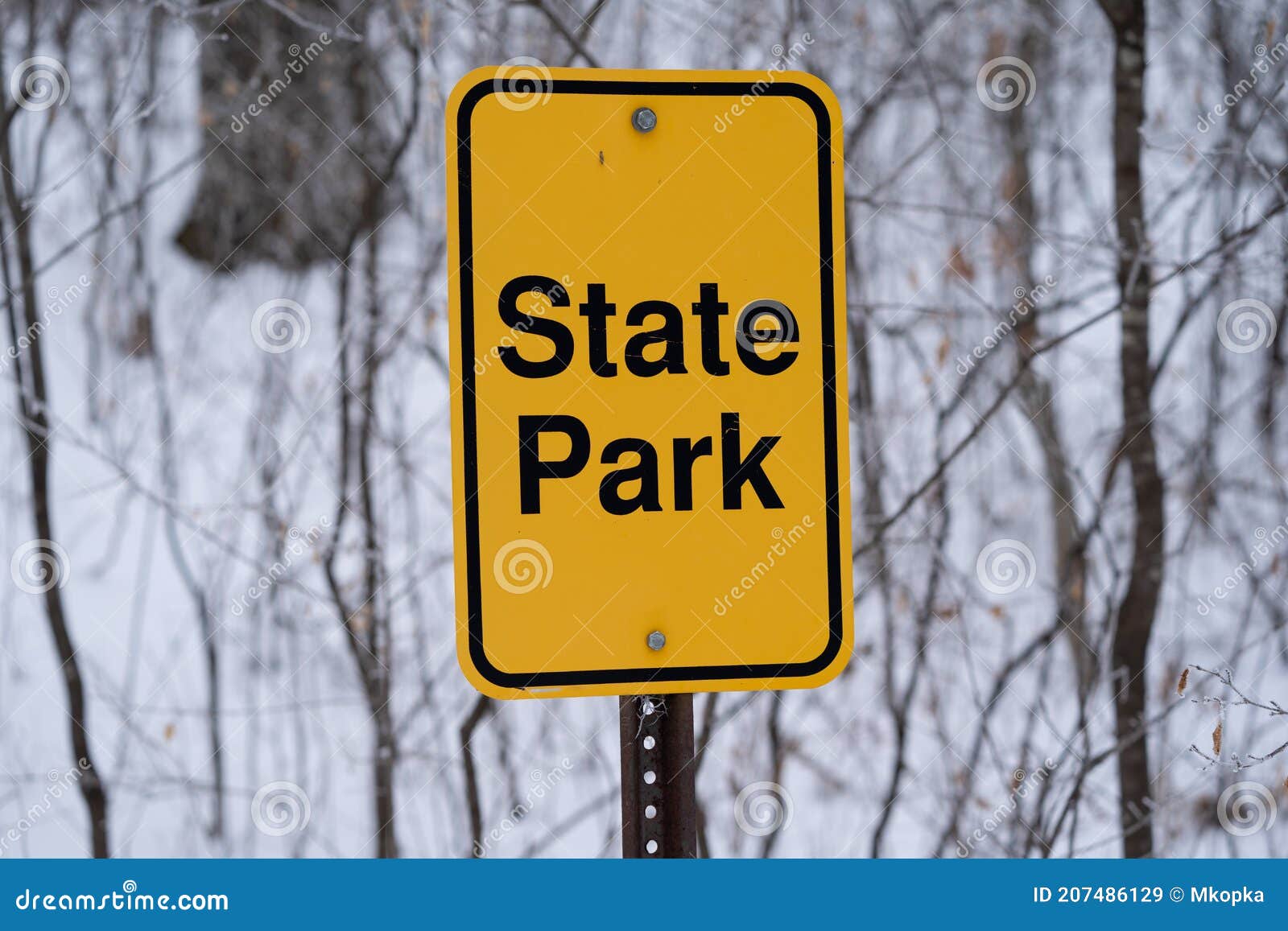 Sign for a State Park, in Yellow. Taken in Winter Stock Image - Image ...