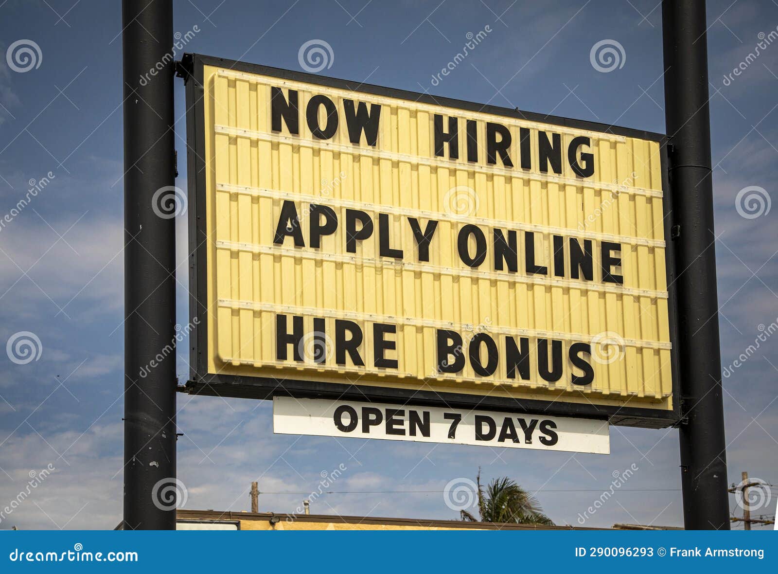 Sign Stating Now Hiring with a Sign on Bonus Stock Image - Image of ...