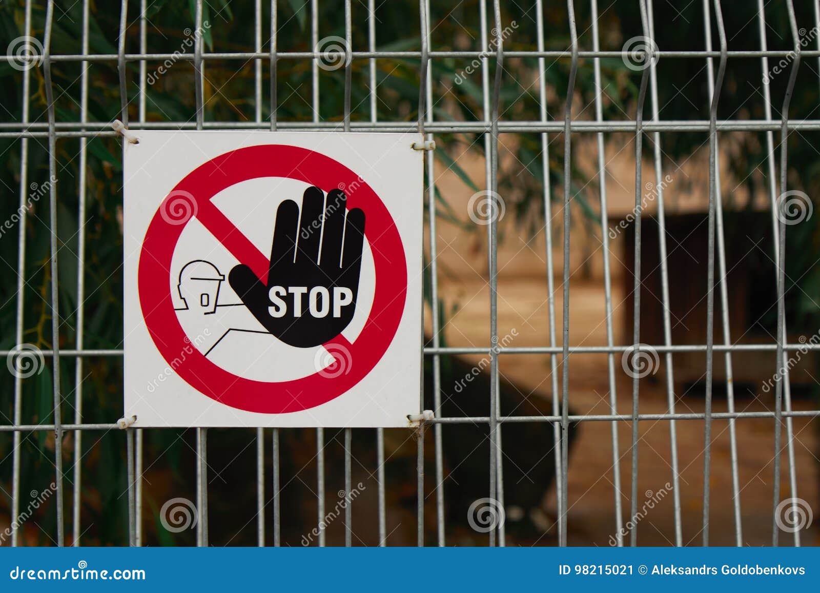 Sign STOP on the fence. stock image. Image of security - 98215021