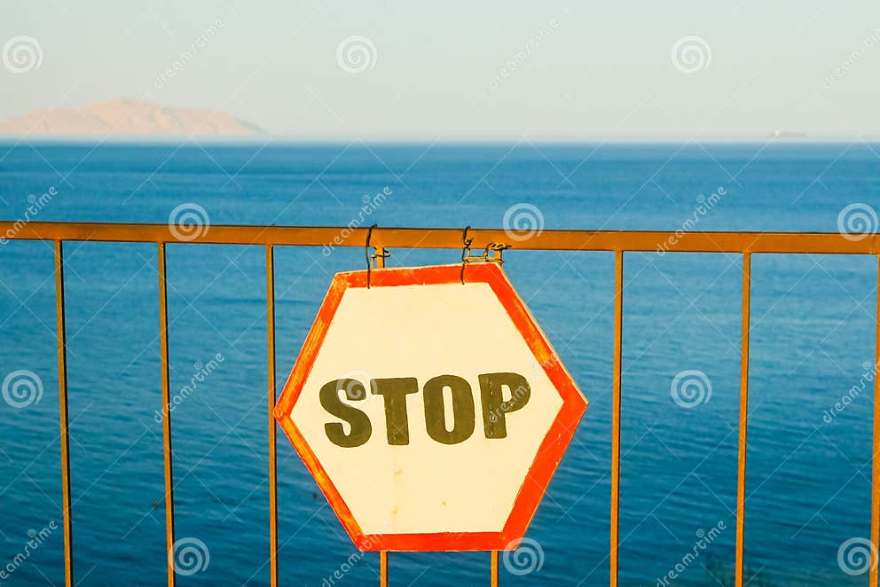 Sign Stop Installed on a Sandy Beach Stock Image - Image of space ...