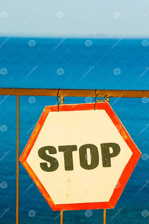 Sign Stop Installed on a Sandy Beach Stock Image - Image of limit ...