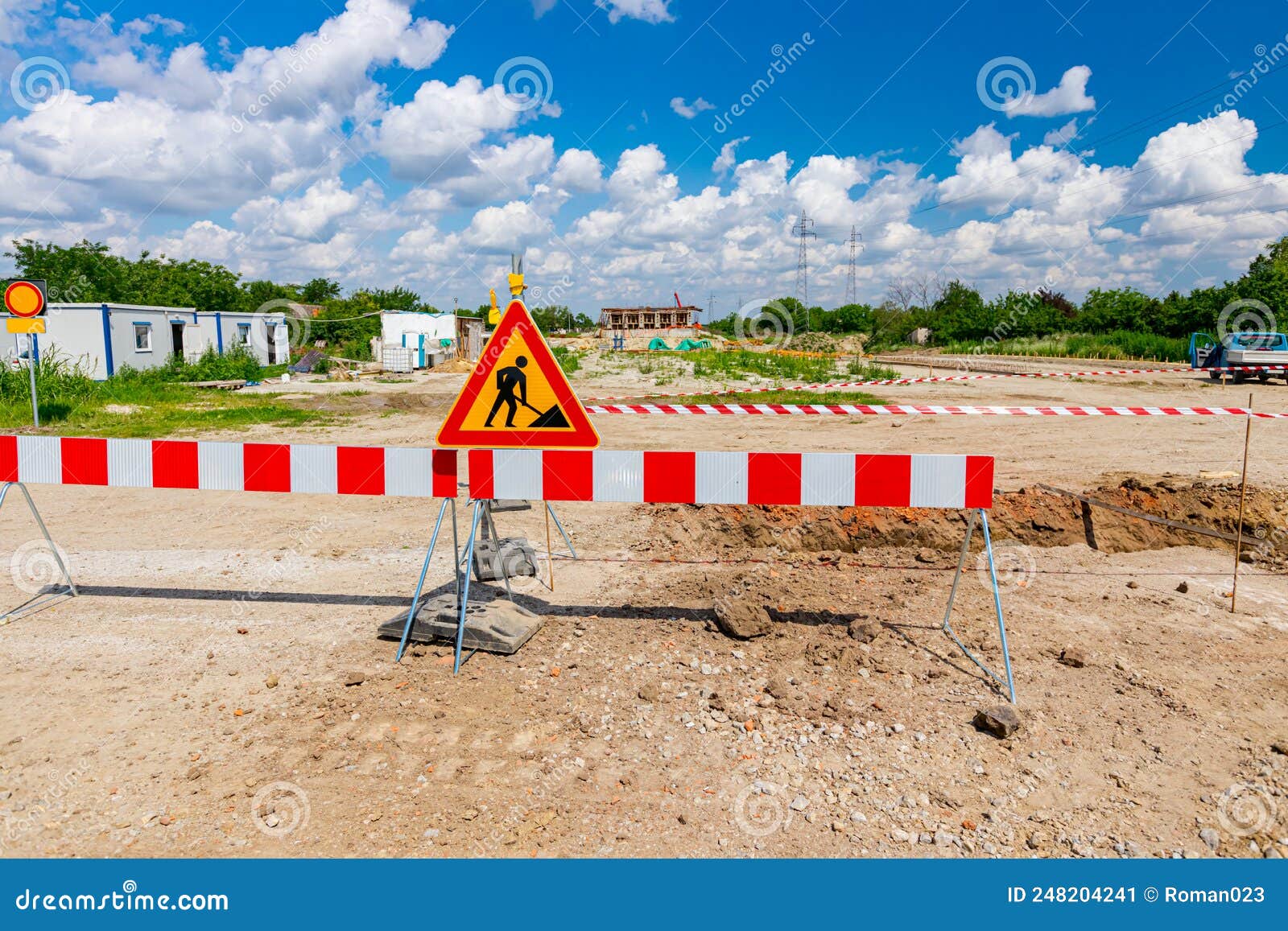 Sign with Symbol of Warning at Construction Zone Area Stock Image ...